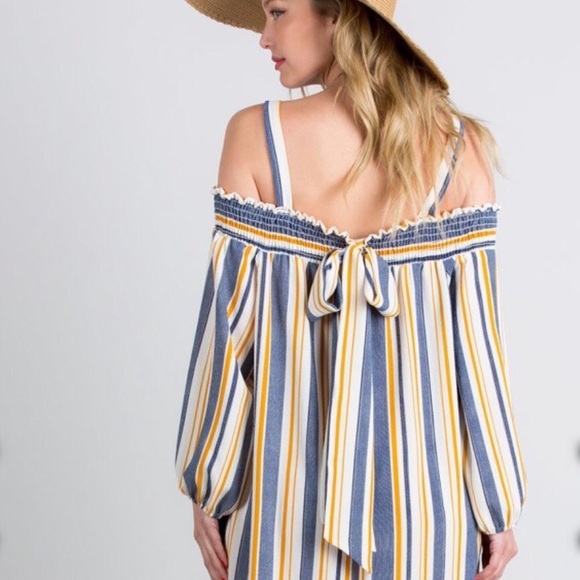 Dresses | Stripped Dress With A Smocking Neckline | Poshmark